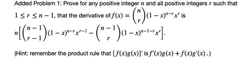 Solved Added Problem Prove For Any Positive Integer N And Chegg