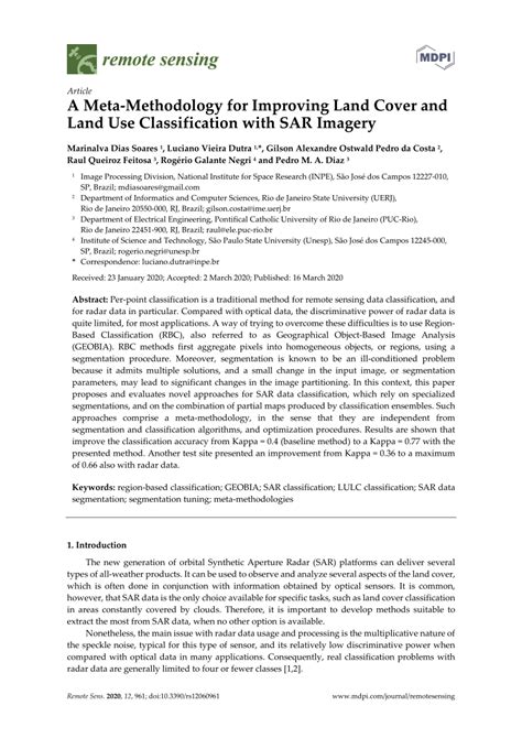 Pdf A Meta Methodology For Improving Land Cover And Land Use Classification With Sar Imagery