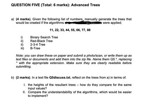 Solved QUESTION FIVE Total Marks Advanced Trees A Chegg Com