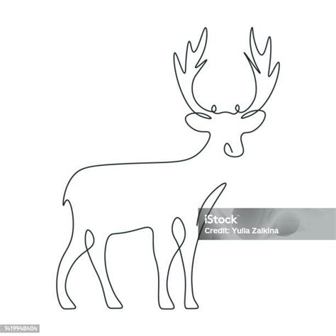 한 줄에 사슴 연속 라인에 의한 크리스마스 또는 새해 그림 순록의 윤곽선 그리기 한 줄로 숲 야생 사슴 미니멀리즘 추상적 인