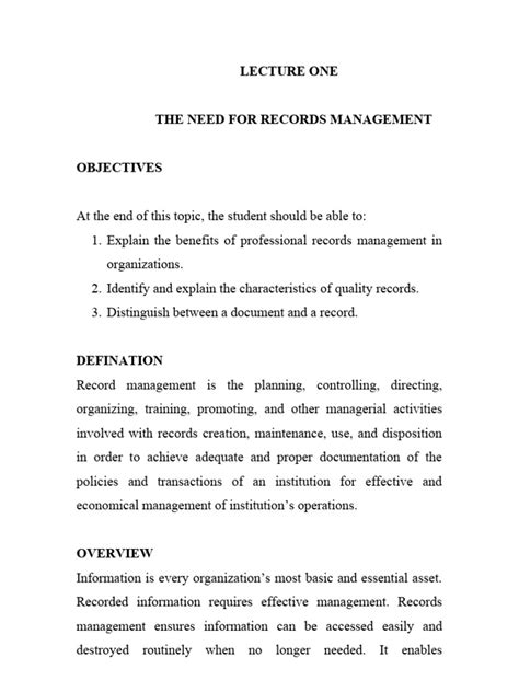 Rm Lecture 1 Pdf Records Management Information