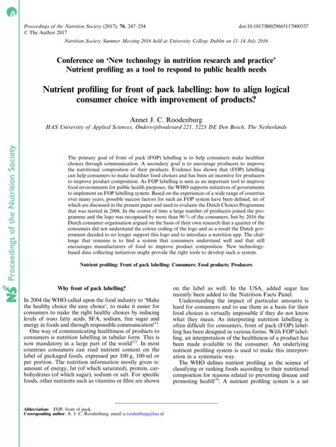 pdf nutrient profiling for front of pack labelling how to align