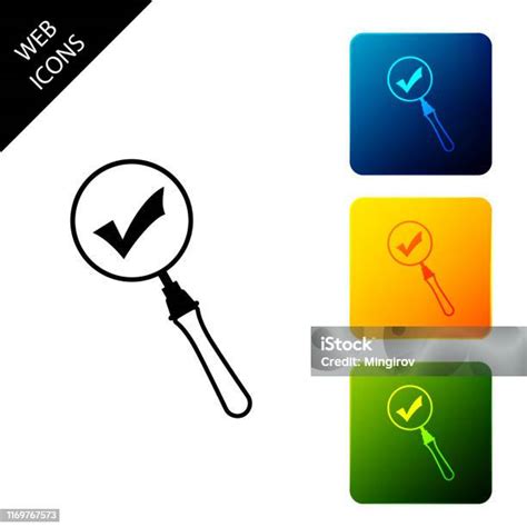 돋보기 및 확인 표시 아이콘이 분리되었습니다 돋보기 및 승인 확인 완료 진드기 완성 된 기호 설정 아이콘 다채로운 사각형 버튼