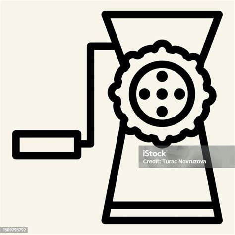 고기 분쇄기 라인 아이콘입니다 수동 Mincer 기호 베이지색 배경에 윤곽선 스타일 픽토그램 오래 된 고기 분쇄기 도구 기호 모바일 개념 웹 디자인입니다 벡터 그래픽 고기