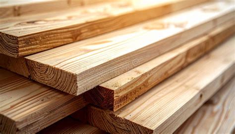 Close Up Stacked Pine Wood Planks Lumber Material Textured Grain