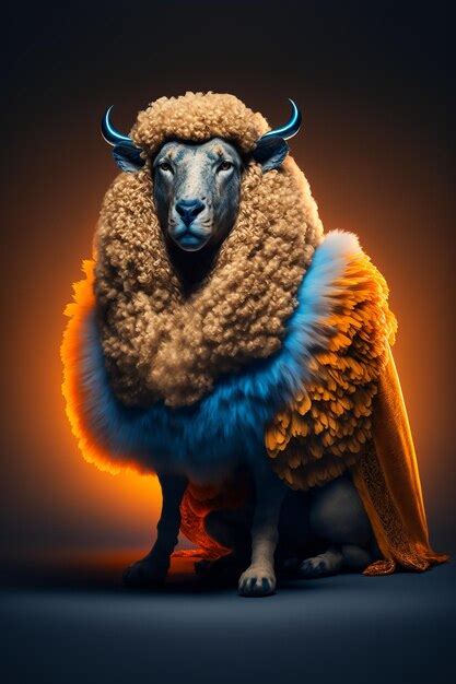 Premium Ai Image A Sheep With A Fluffy Coat Is Sitting On A Dark