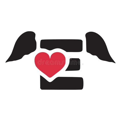 Letra E Con Alas Y Símbolo Del Corazón Ilustración Del Vector