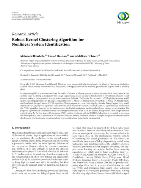Pdf Robust Kernel Clustering Algorithm For Nonlinear System