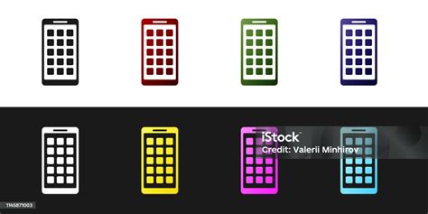 설정 모바일 애플 리 케이 션 아이콘 흑백 배경에 고립 화면 아이콘 응용 프로그램과 스마트 폰 화면을 보여주는 휴대 전화 벡터 일러스트 개념에 대한 스톡 벡터 아트 및 기타