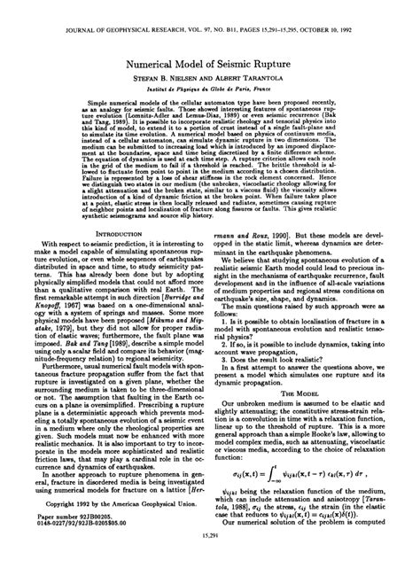 PDF Numerical Model Of Seismic Rupture
