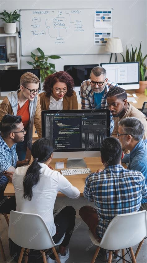 Multi Ethnic Engineers Analyzing Server Code And Database Brnstorming Program Ideas To Develop