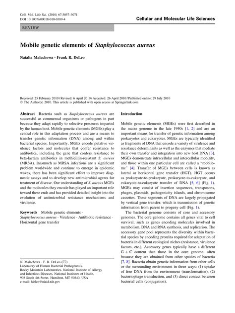Pdf Mobile Genetic Elements Of Staphylococcus Aureus