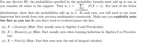 Solved For Any Discrete RV The Probabilities Specified By Chegg