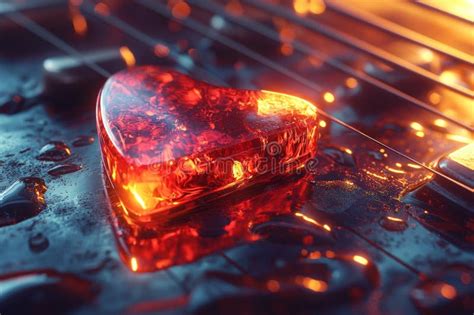 Vibrant Guitar Pick Is Placed On Acoustic Guitar Strings Showcasing Love For Music Through Its