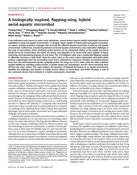 Pdf A Biologically Inspired Flapping Wing Hybrid Aerial Aquatic Microrobot