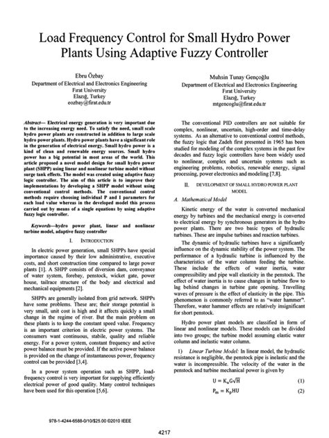 Load Frequency Control For Small Hydro Power Plants Using Adaptive