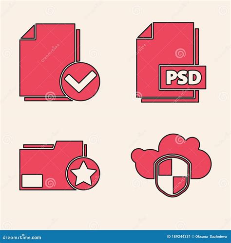Set Cloud And Shield Document And Check Mark PSD File Document And Document Folder With Star