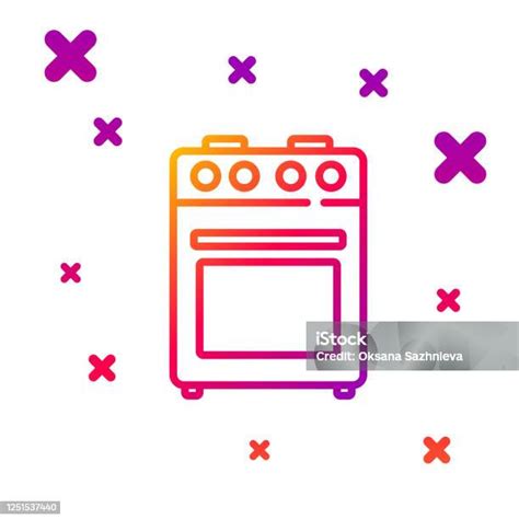 흰색 배경에 격리 된 색상 라인 오븐 아이콘 스토브 가스 오븐 기호 그라데이션 임의동적 셰이프 벡터 가능성에 대한 스톡 벡터 아트 및 기타 이미지 Istock