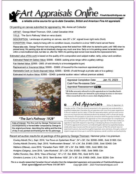 Canadian Online 20th Century Fine Art Appraisals