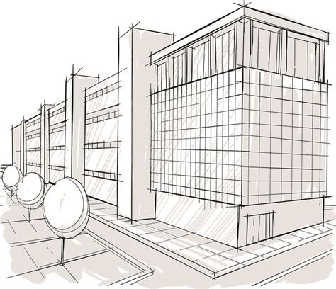 Dibujo En Perspectiva De Edificios Escalas Humanas En Dibujo