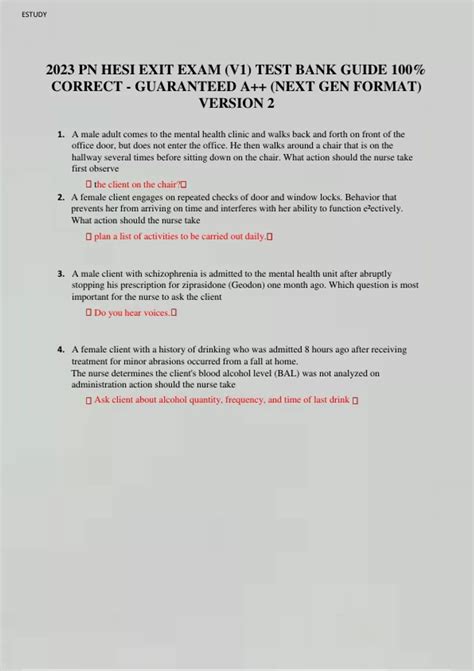 PN HESI EXIT EXAM V TEST BANK GUIDE CORRECT GUARANTEED A NEXT GEN FORMAT