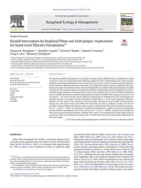 Pdf Rainfall Interception By Singleleaf Piñon And Utah Juniper Implications For Stand Level