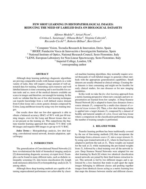 Pdf Few Shot Learning In Histopathological Imagesreducing The Need Of Labeled Data On