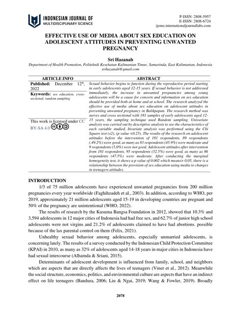 Pdf Effective Use Of Media About Sex Education On Adolescent Attitudes In Preventing Unwanted