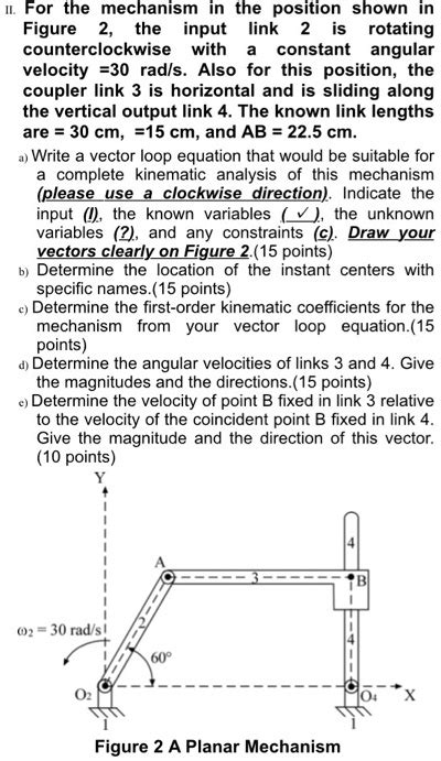 SOLVED L For The Mechanism In The Position Shown In Figure 2 The Input Link 2 Is Rotating