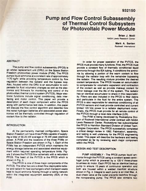 Pdf Pump And Flow Control Subassembly Of Thermal Control Subsystem For Photovoltaic Power Module