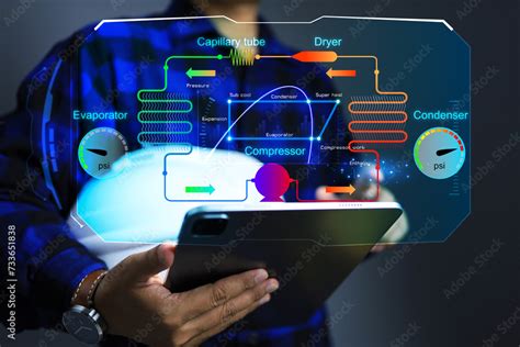 Engineer Using Tablet To Monitor Air Conditioning System Through