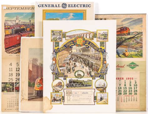 5182 Five Railroad Calendars And Prints 1940 1950