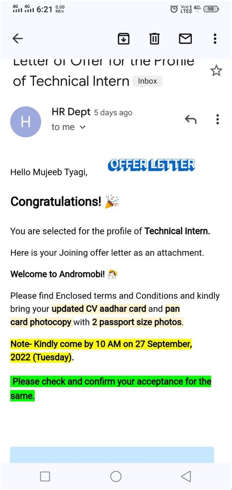 Mujeeb Tyagi On Linkedin Offerletter Andromobi Javadevelopers