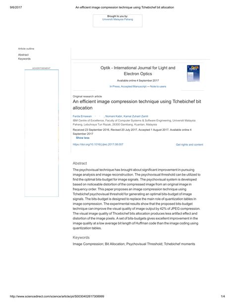 Pdf An Efficient Image Compression Technique Using Tchebichef Bit Allocation