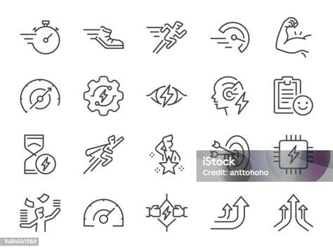 성능 아이콘 세트입니다 여기에는 속도 빠름 속도 효율성 잠재력 및 더 많은 아이콘이 포함되었습니다 힘에 대한 스톡 벡터 아트 및 기타 이미지 Istock