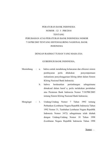 Pdf Pbi No 125pbi2010 Bank Indonesia