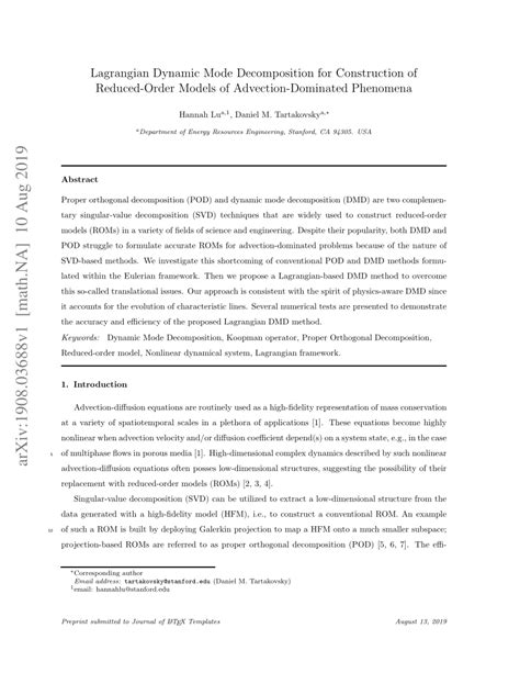 Pdf Lagrangian Dynamic Mode Decomposition For Construction Of Reduced