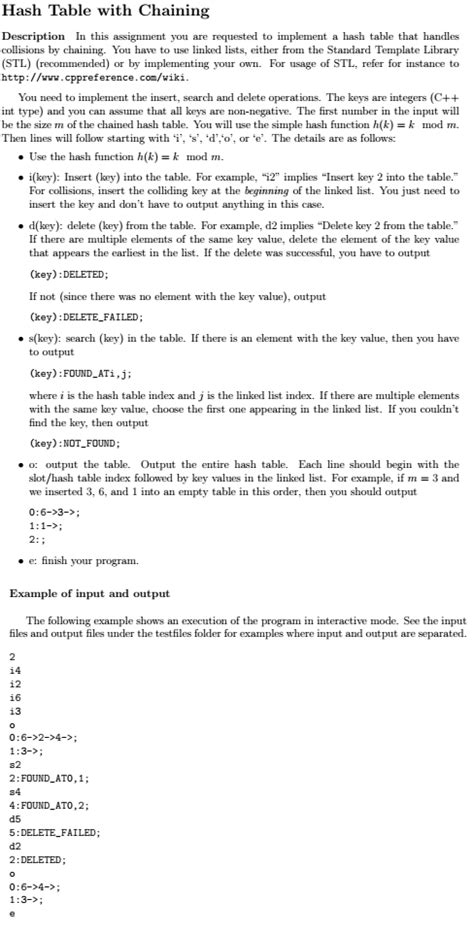 Hash Table With Chaining Description In This Chegg