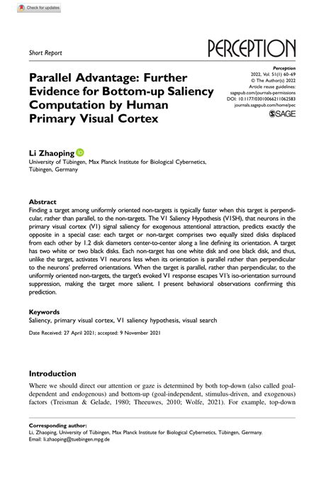 Pdf Parallel Advantage Further Evidence For Bottom Up Saliency