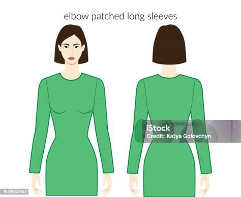 팔꿈치 패치 소매 긴 길이 옷 캐릭터 녹색 탑 셔츠 드레스 드레스 탑 셔츠 테크니컬 패션 일러스트레이션에 아름 다운 숙녀 플랫