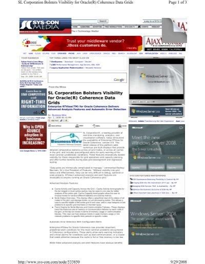 Sys Con Media Rtviewtm For Oracle Coherence Sl Corporation
