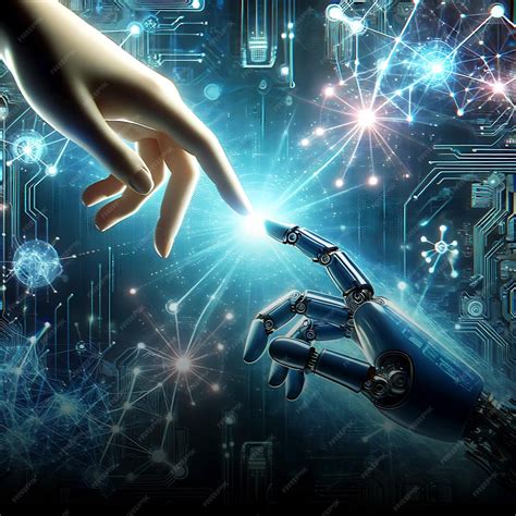 Premium Photo Human Finger Touches Robotic Finger Hands Of Robot And Human Touching On Big