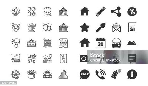 놀이 공원 라인 아이콘입니다 Carousels 롤러 코스터 서커스의 집합입니다 벡터 갈고리 발톱에 대한 스톡 벡터 아트 및 기타 이미지 갈고리 발톱 공연 날씬한