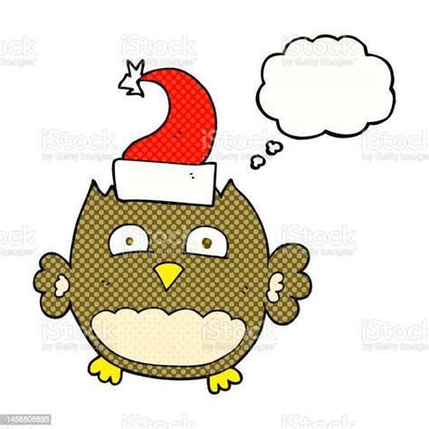 크리스마스 모자를 쓰고 자유형 그린 생각 거품 만화 올빼미 귀여운에 대한 스톡 벡터 아트 및 기타 이미지 귀여운 기이함