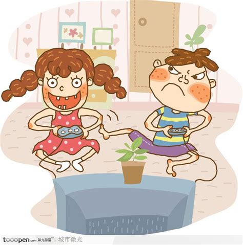 简笔画儿童插画－拿着手柄玩游戏机的搞笑姐… 高清图片，堆糖，美图壁纸兴趣社区