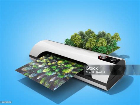 현대 고해상도 와이드 포맷 인쇄 개념 진짜 숲 블루에 프린터 3d 렌더링을 통해 전달 하는 이미지 변환 0명에 대한 스톡 사진 및 기타 이미지 Istock