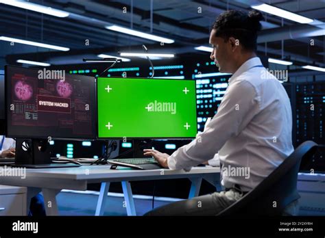 it professional in server hub using mockup computer trying to protect