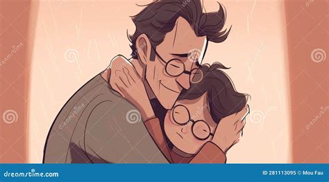 Illustration Dun Père Embrasse Son Fils Dans Un Câlin Chaleureux Et