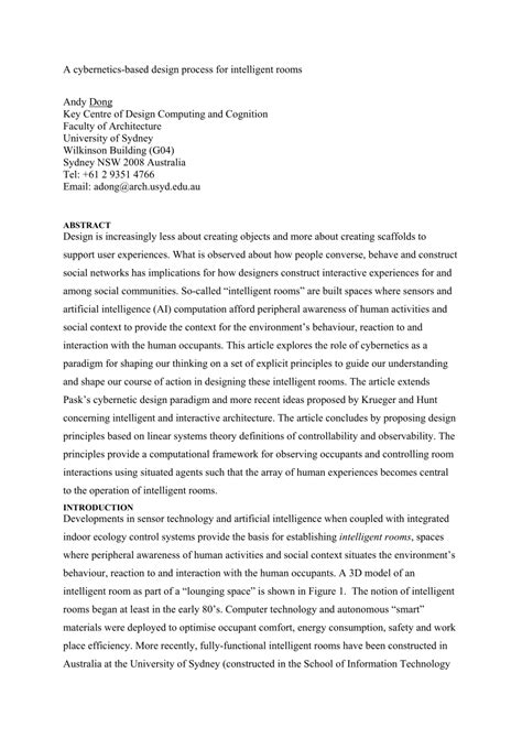 Pdf A Cybernetics Based Design Process For Intelligent Rooms