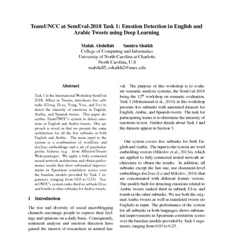 Teamuncc At Semeval 2018 Task 1 Emotion Detection In English And Arabic Tweets Using Deep